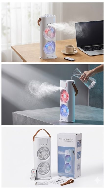 Portable Double-Ended Spray Air Cooler Fan | 2-in-1 Personal Desktop ...
